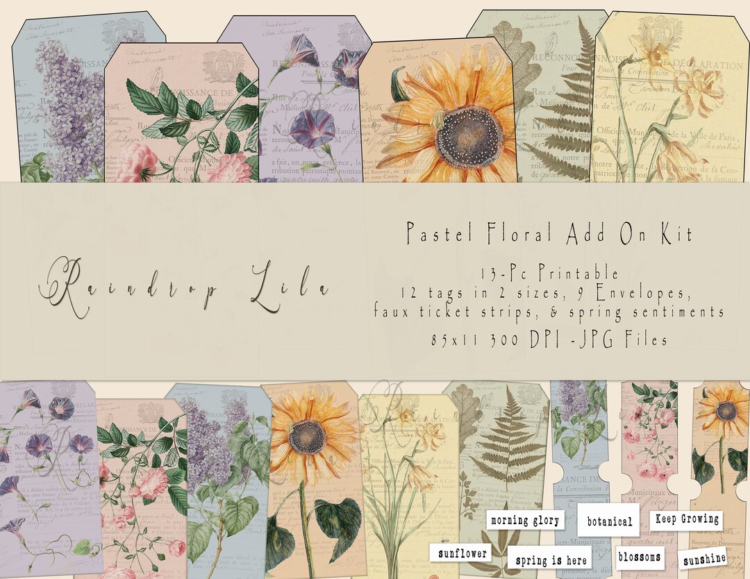 Pastel French Floral Add on Kit- Printable -tags, Envelopes, Tickets ...