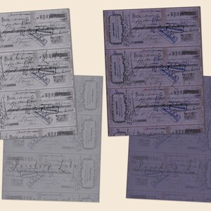 Vintage French Checks -19 Pc- Colorful Antique Document Printables for ...