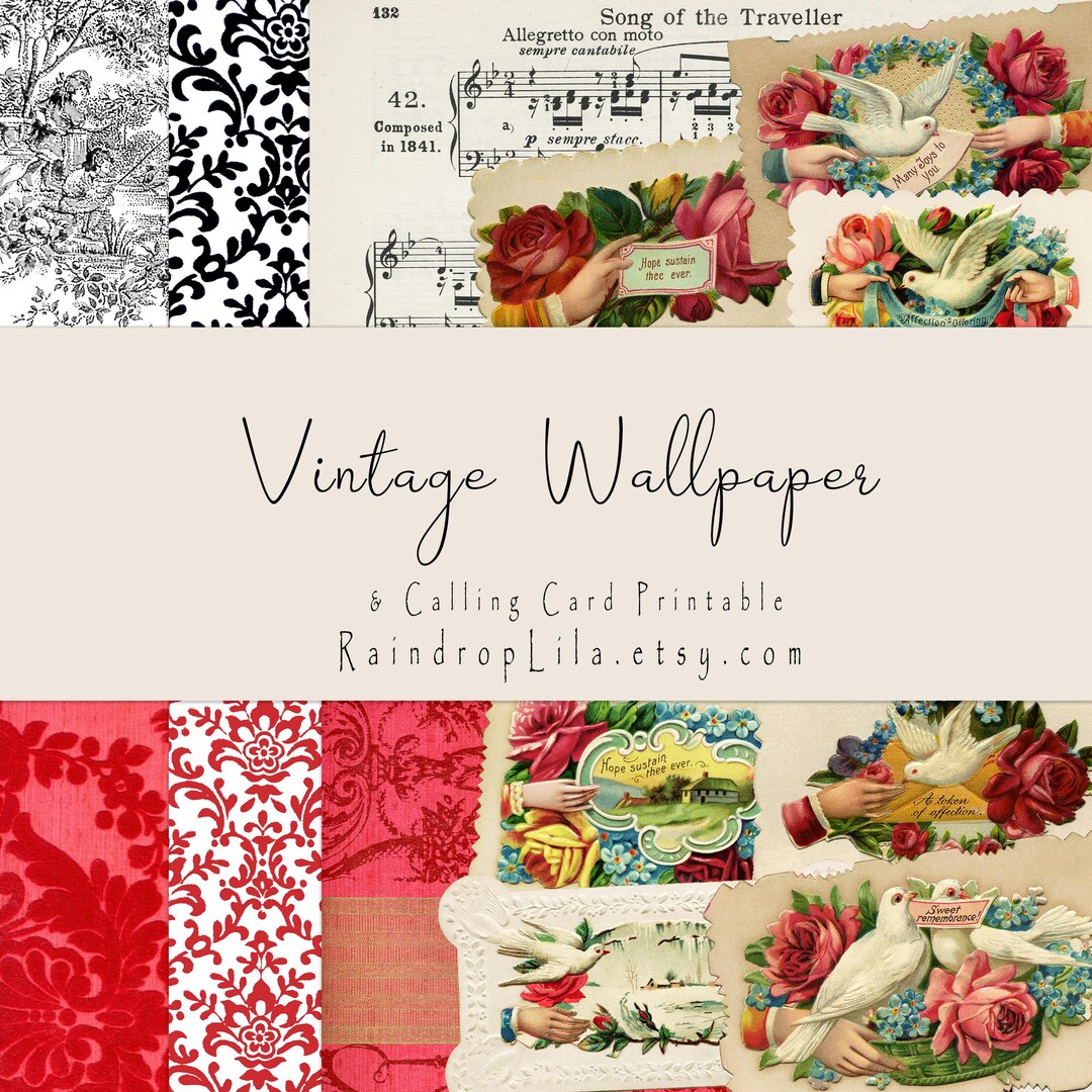 Vintage Wallpaper & Calling Cards Printable, Junk Journal Digital Kit ...