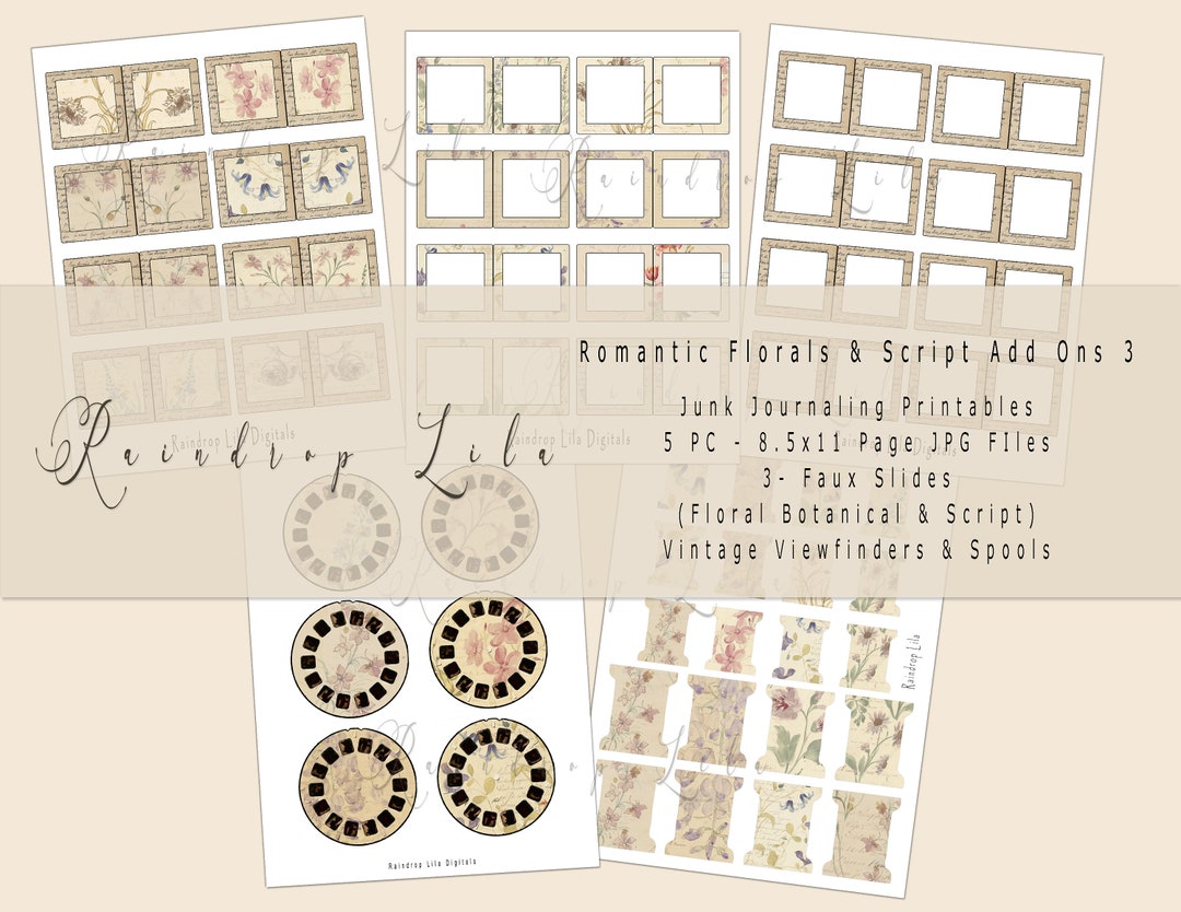 Romantic Florals and Script Add Ons 3 Printable -INSTANT DOWNLOAD ...
