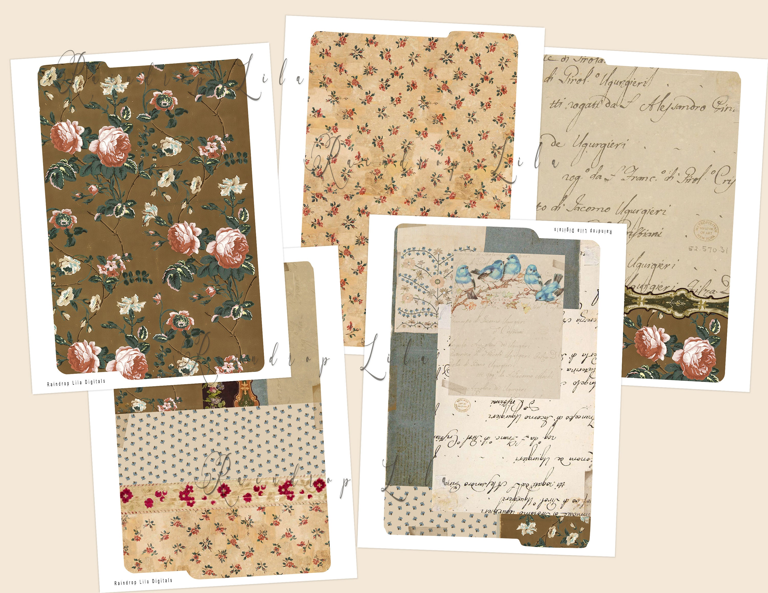 Charlotte File Folders Faux Washi and Collage Squares Digital - Etsy