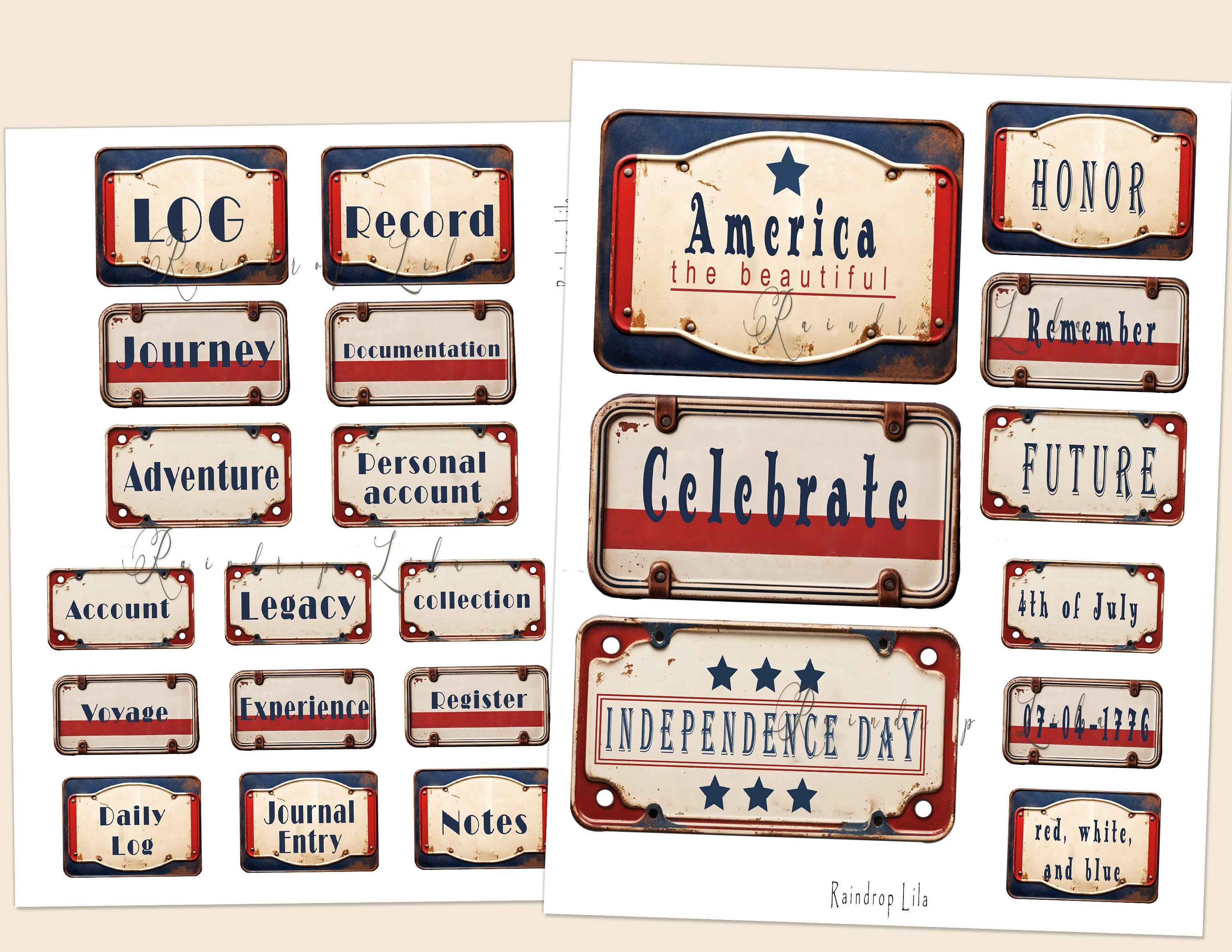 Americana Metal Style Tags- Junk Journal Kit - Raindrop Lila Collection ...