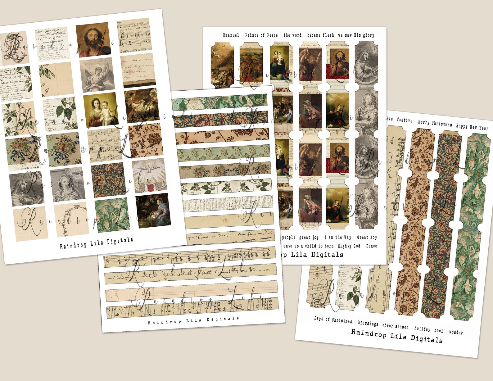Printable Art Add On- 4 Pc-printable- Tickets, Faux Washi, Collage ...