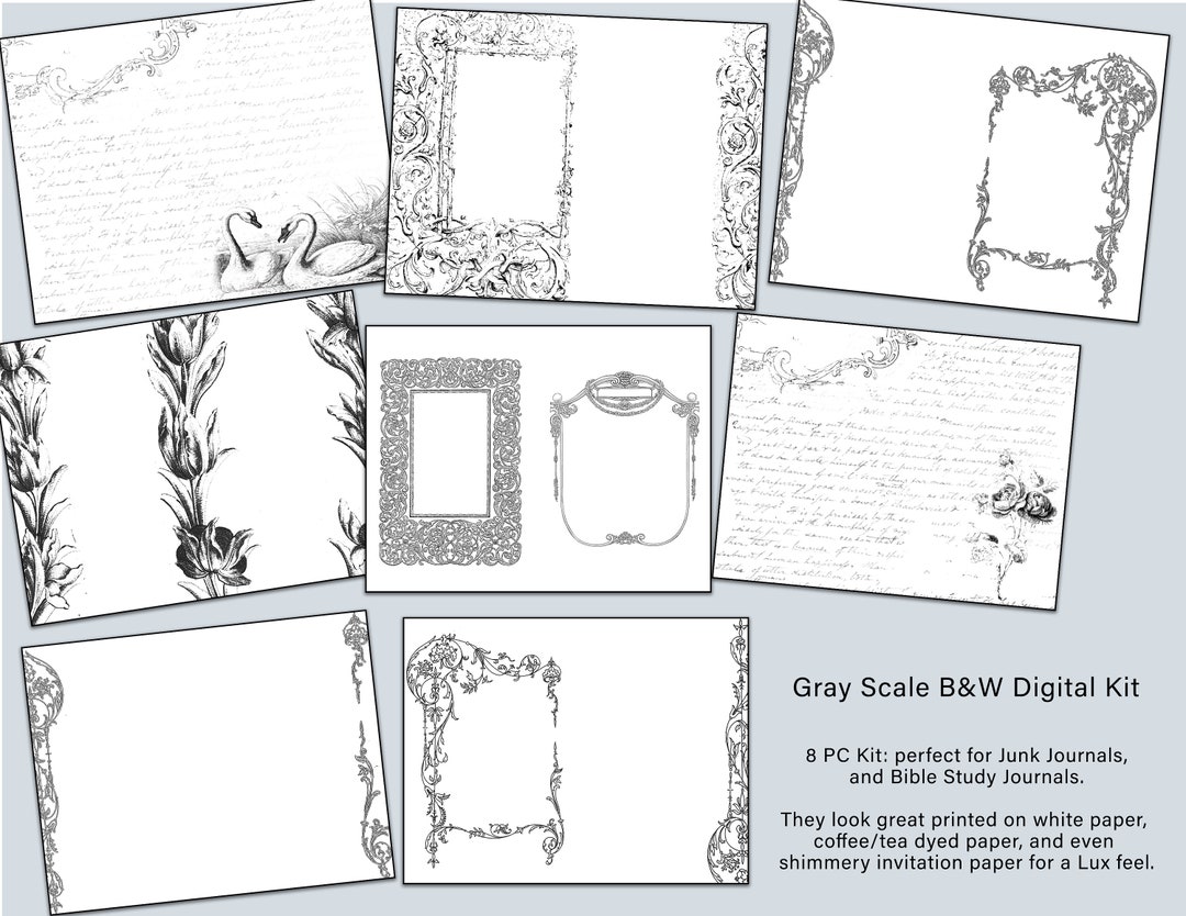 BW Grayscale Junk Journal Kit - Etsy