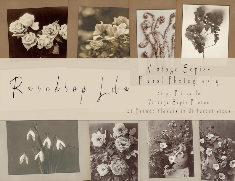 Vintage Sepia Floral Photography Printable Kit, Cornelia's Garden ...