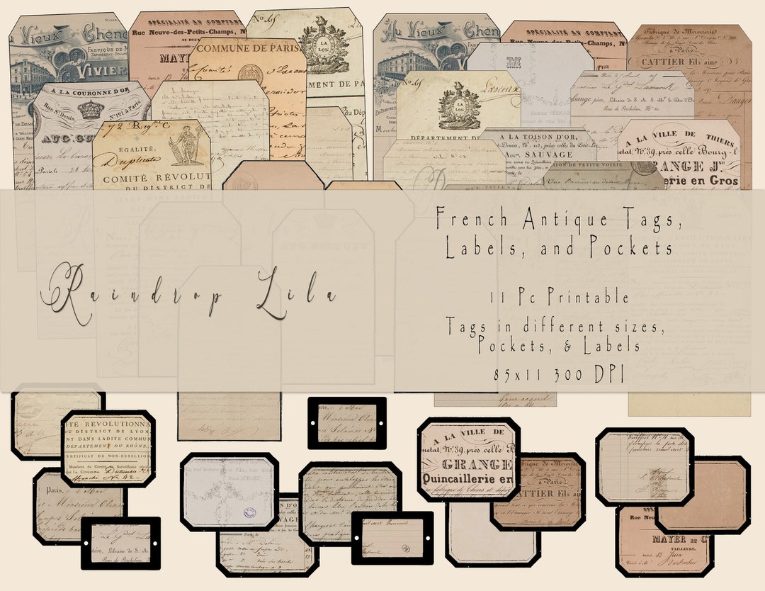 French Antique Tags & Pocket Printable - Documents N121 Printable ...