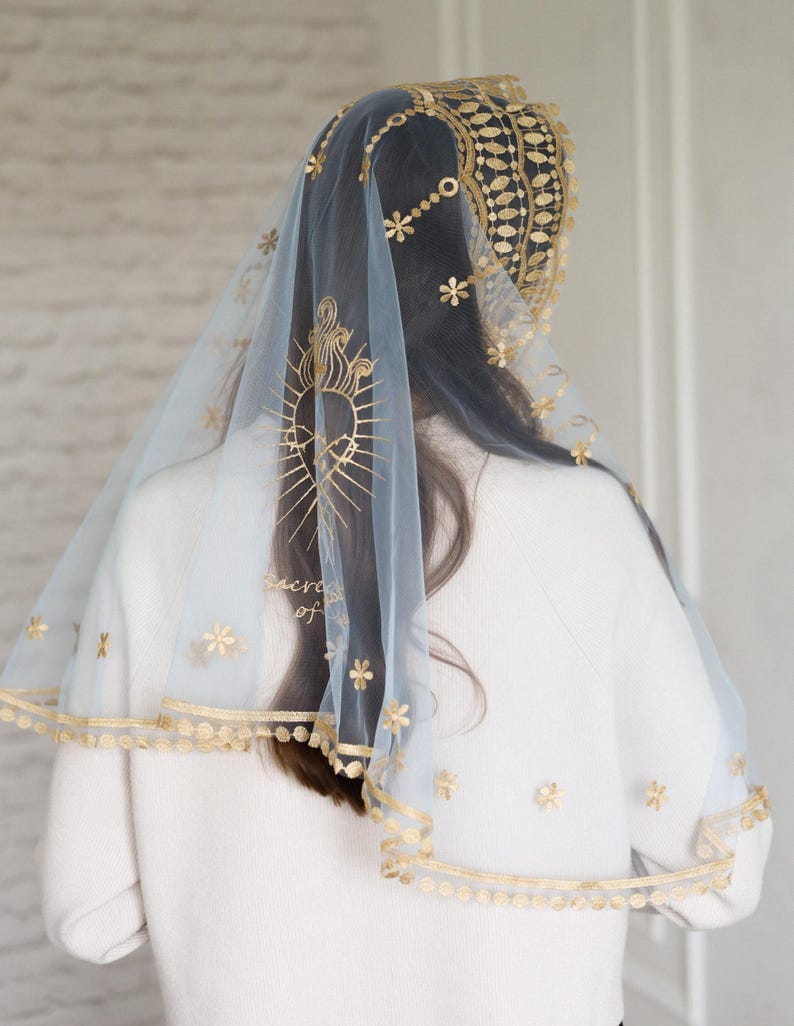 Sacred Heart of Jesus Embroidered Veil, Catholic Mantilla Chapel Veil ...