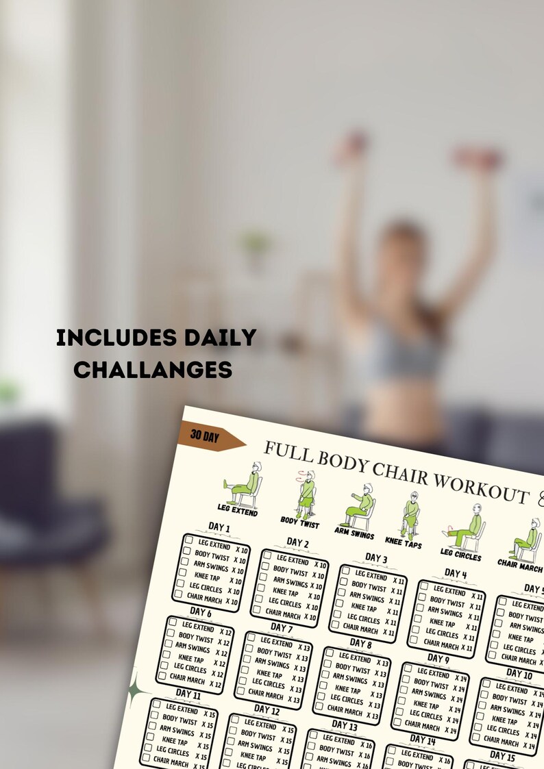 30 Day Full Body Chair Workout Challenge, Senior Workout, Easy to Read ...