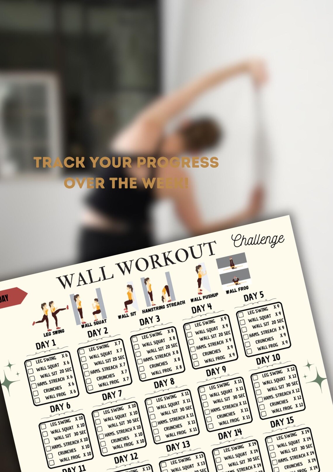 30 Day Wall Workout Challenge Printable | Wall Fitness | Quick Workout ...