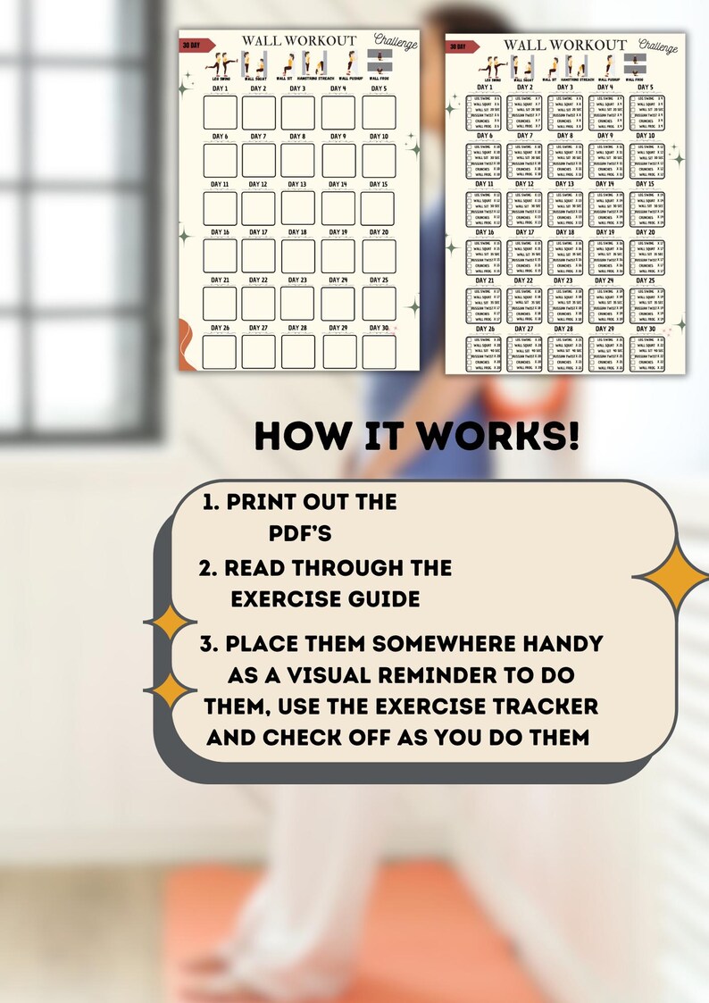 30 Day Wall Workout Challenge Printable | Wall Fitness | Quick Workout Digital | Reshape Body ...