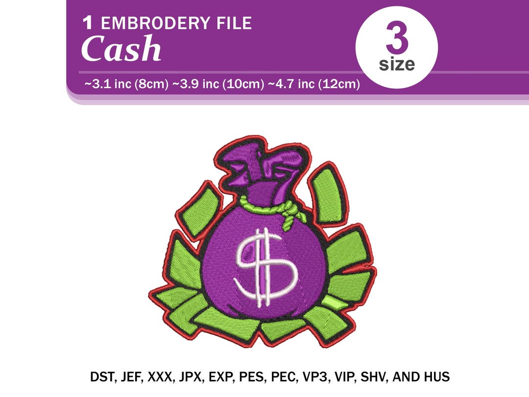 Cash Digital Embroidery Design File - Etsy
