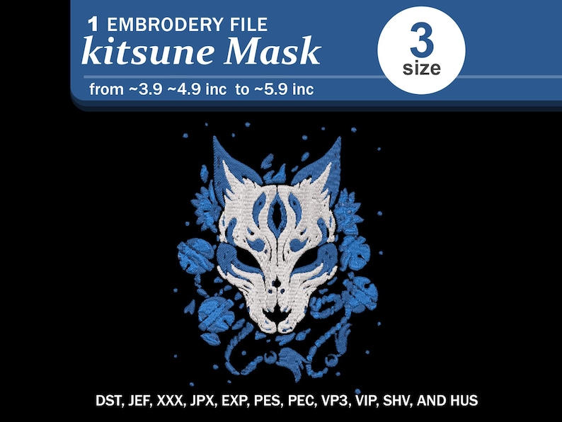 Kitsune Samurai Mask Digital Embroidery Design File | Japanese Fox Mask ...