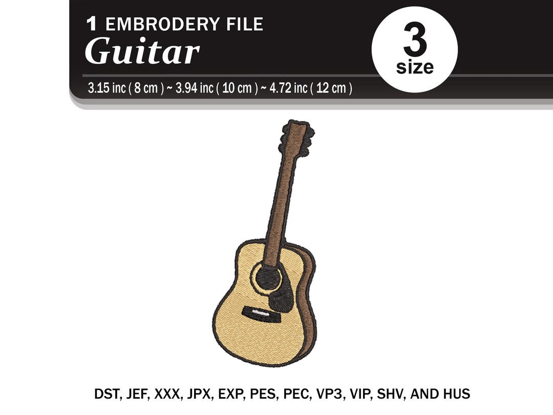 Guitar Digital Embroidery Design – Music Instrument Embroidery File ...