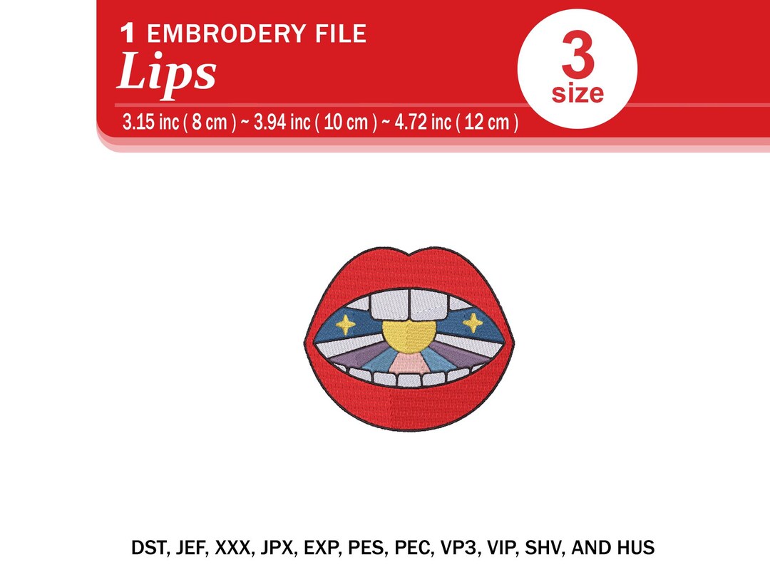 Kiss Embroidery Design | Bold Lips With Cosmic Art Digital Stitching ...