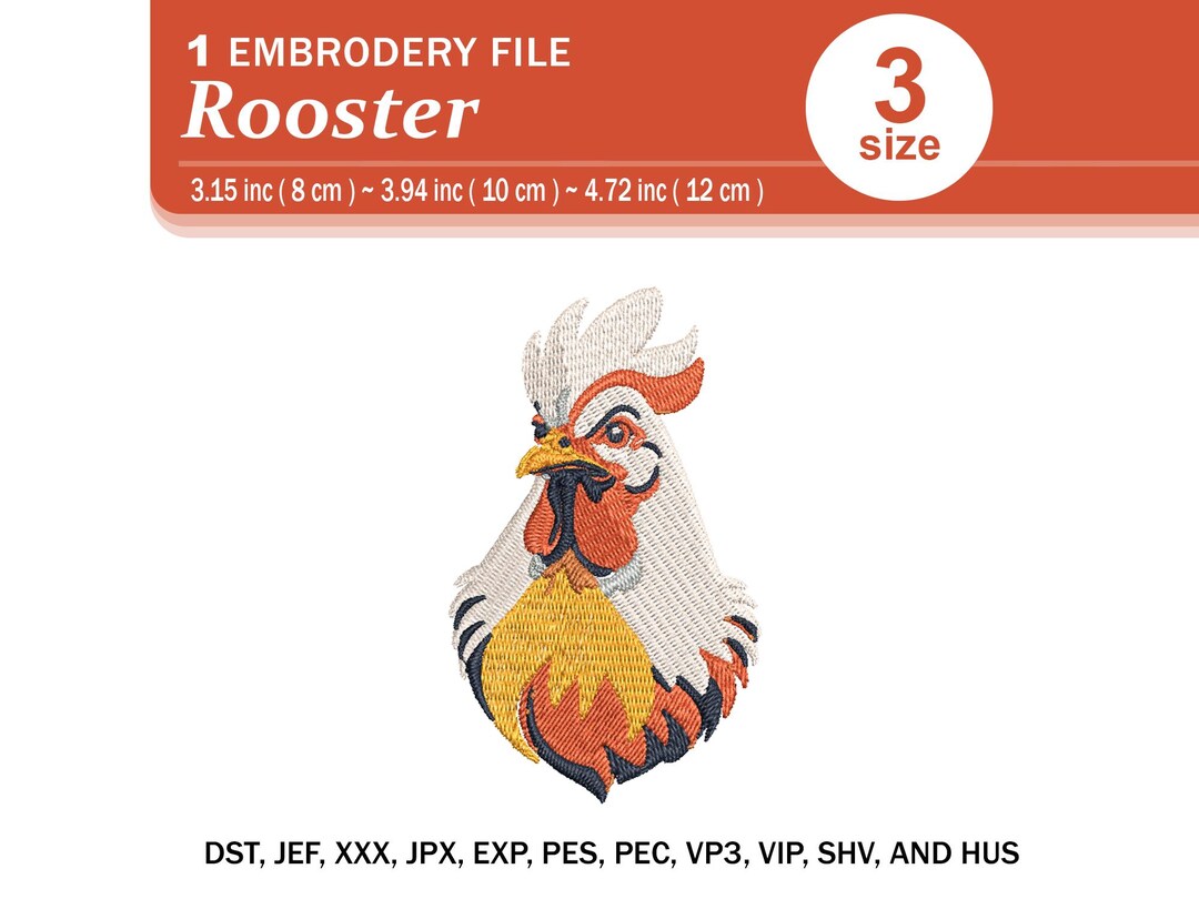 Rooster Embroidery Design | Farm Animal Digital Stitching File for ...