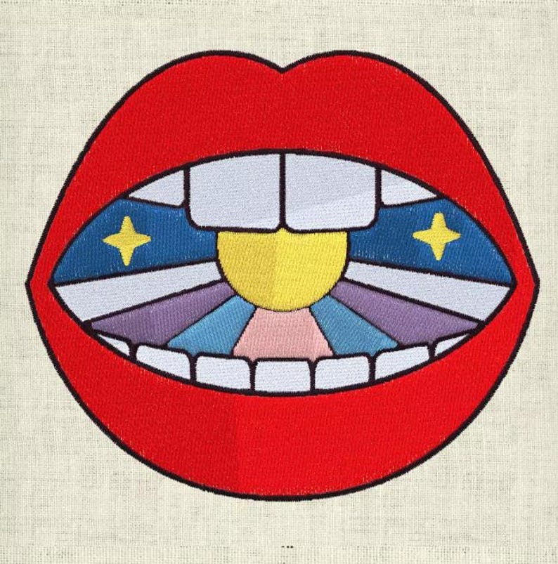 Kiss Embroidery Design | Bold Lips With Cosmic Art Digital Stitching ...