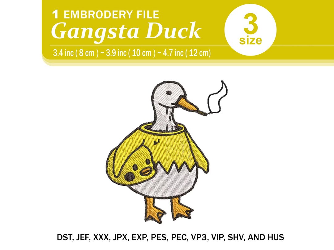 Gangsta Duck Embroidery Design: Funny Stitching File (digital Download ...
