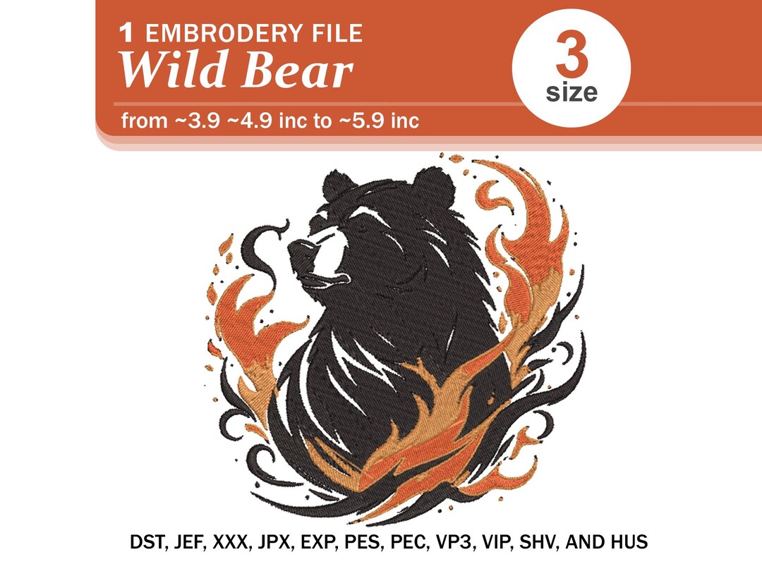 Wild Bear Embroidery Design | Fierce Bear With Flames Digital Stitching ...