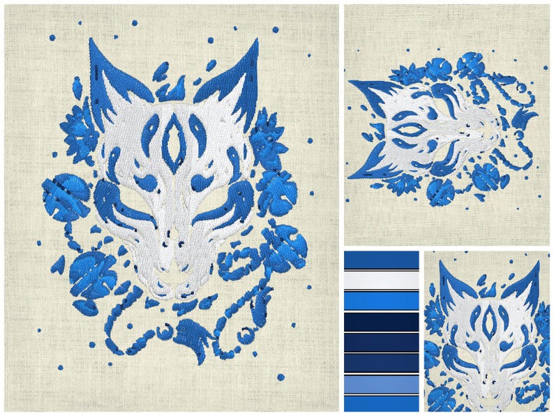 Kitsune Samurai Mask Digital Embroidery Design File | Japanese Fox Mask ...