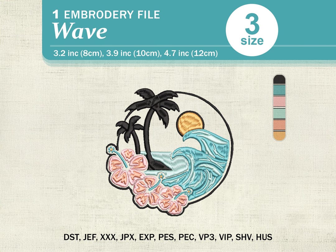 Digital Embroidery Design – Sunset Ocean Waves Landscape - Etsy