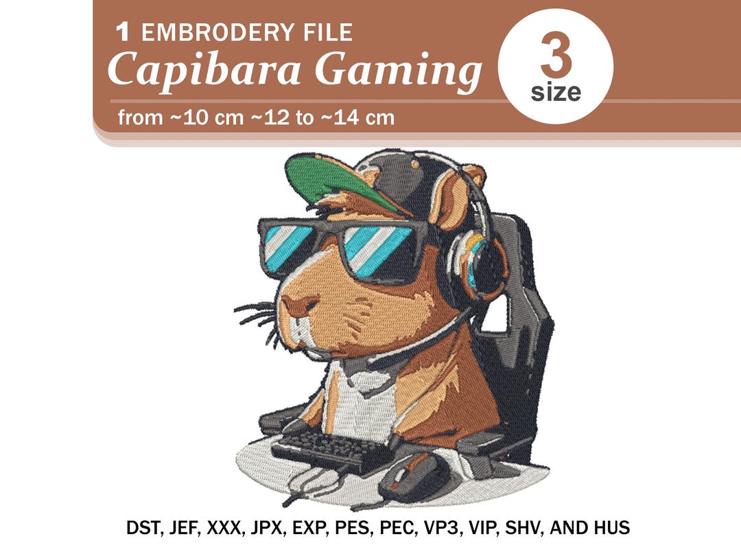 Gaming Capybara Embroidery Design | Digital Stitching File for Machine ...