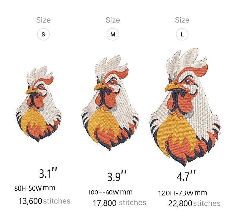 Rooster Embroidery Design | Farm Animal Digital Stitching File for ...