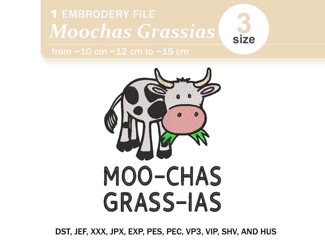 Cow Embroidery Design: Moo-chas Gracias, Farm Animal (digital Download ...