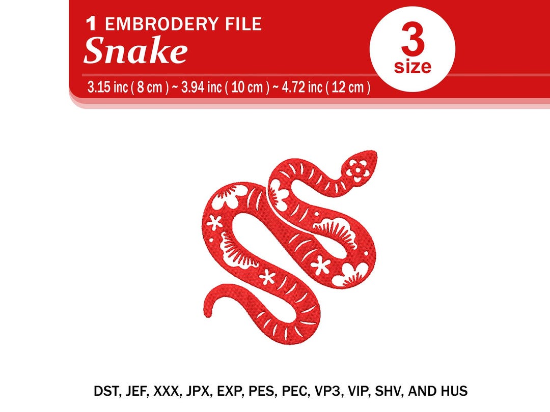Red Snake Embroidery Design | Decorative Serpent Digital Stitching File ...