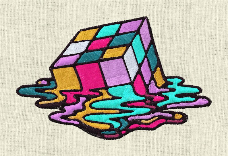 Melting Rubik's Cube Embroidery Design: Colorful Stitching File ...