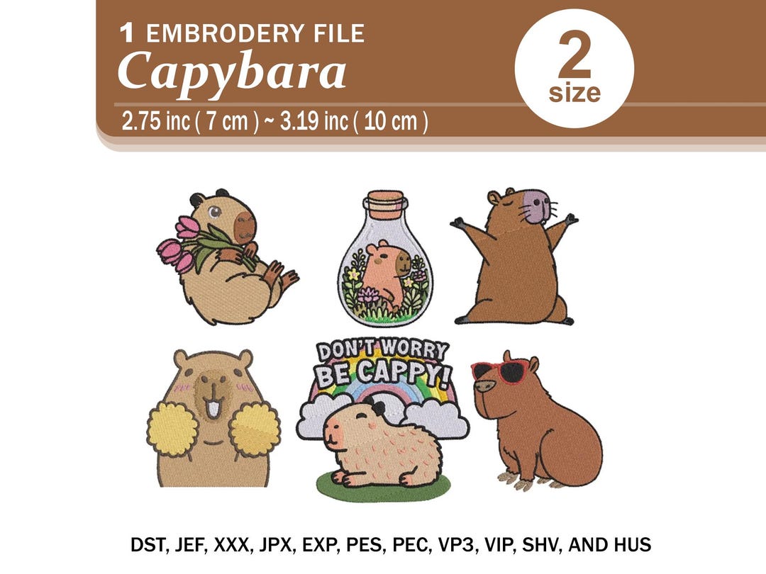 Capybara Embroidery Designs | Cute Capybara Digital Stitching Files for ...
