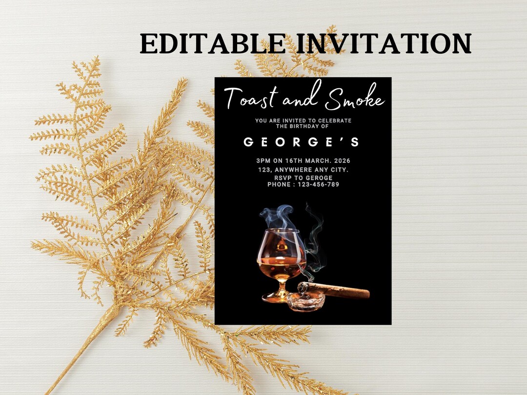 Editable Toasts and Smokes Invitation, Men Invitation, Adult Invite ...