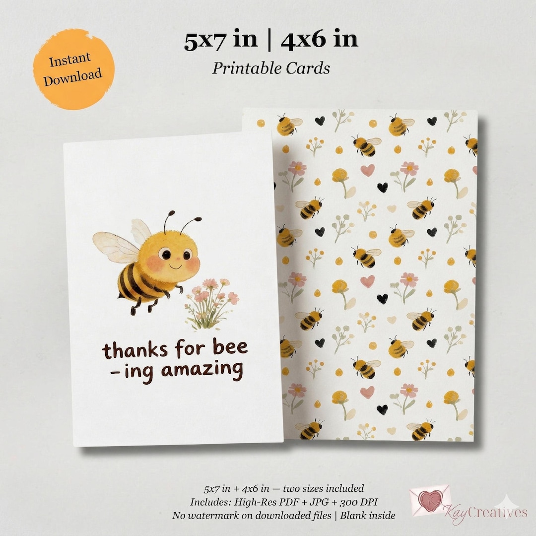 Watercolor Bee Pun Thank You Card, Funny Bee Greeting (digital Download ...