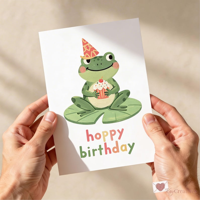 Hoppy Birthday Frog Pun Card, Funny Animal Printable Greeting (digital ...