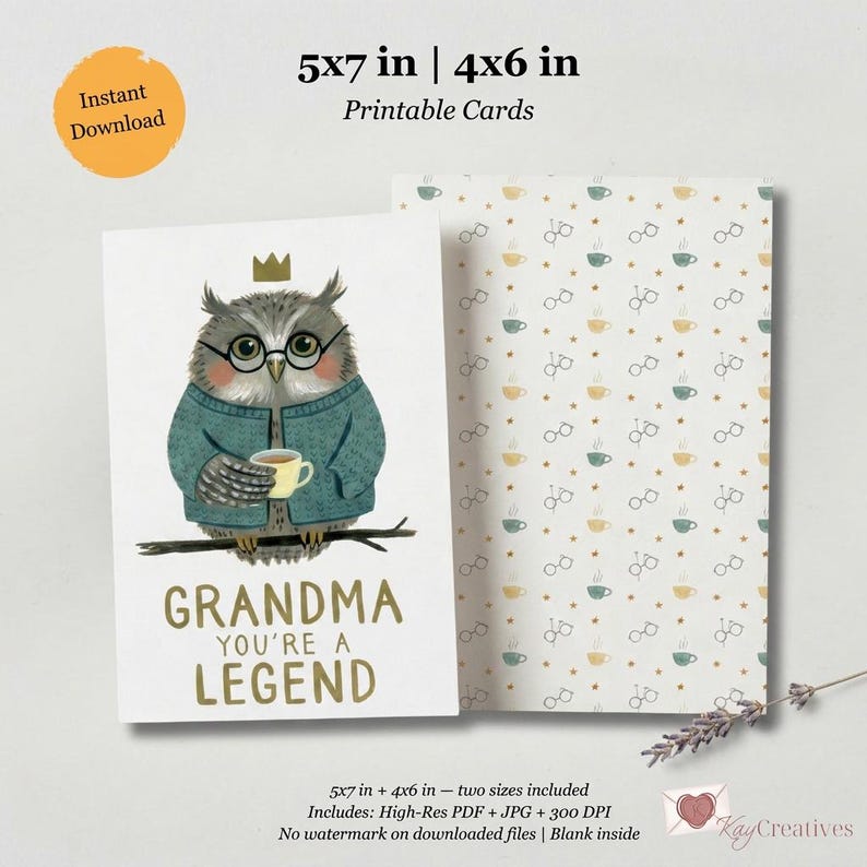 Grandma Legend Owl Card, Birthday, Mother's Day (digital Download) - Etsy