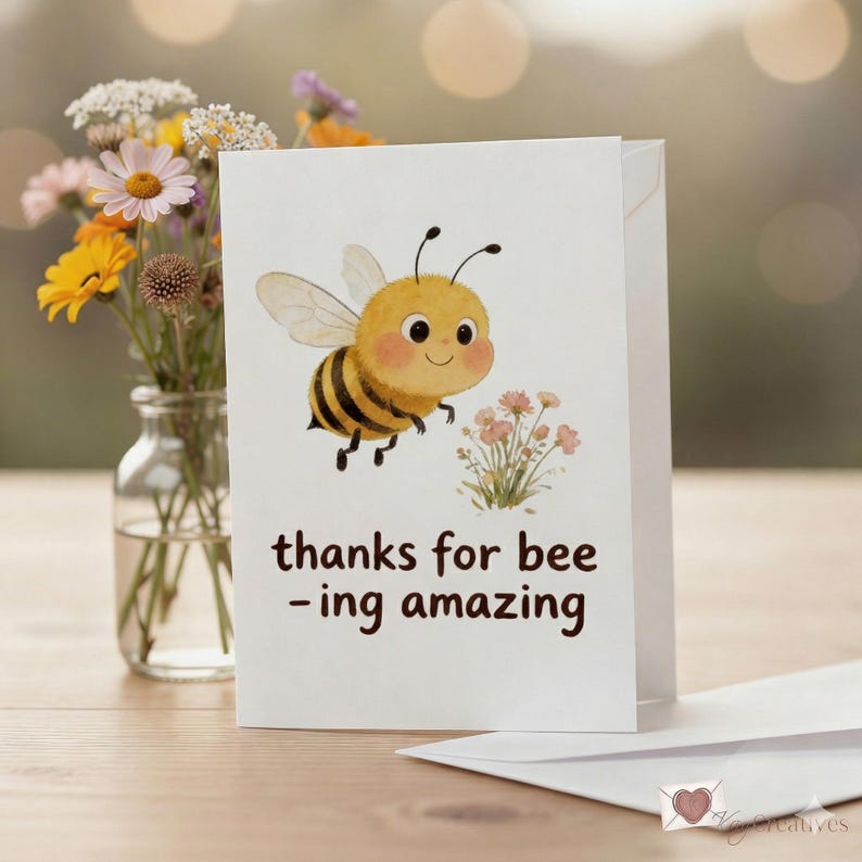 Watercolor Bee Pun Thank You Card, Funny Bee Greeting (digital Download ...