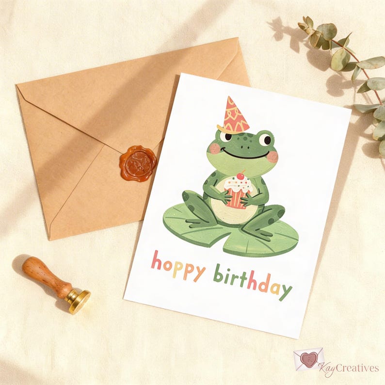 Hoppy Birthday Frog Pun Card, Funny Animal Printable Greeting (digital ...