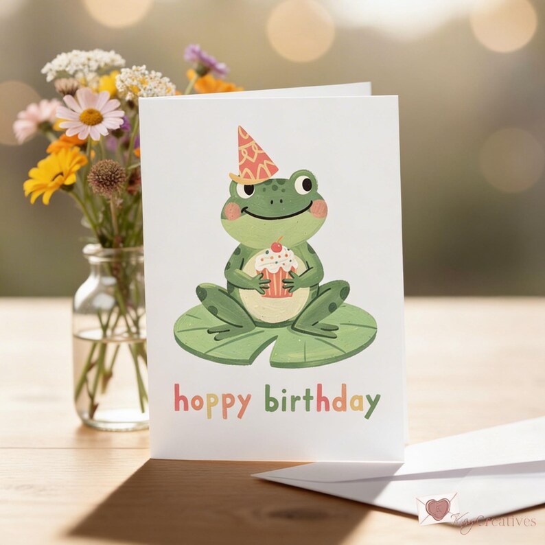 Hoppy Birthday Frog Pun Card, Funny Animal Printable Greeting (digital ...
