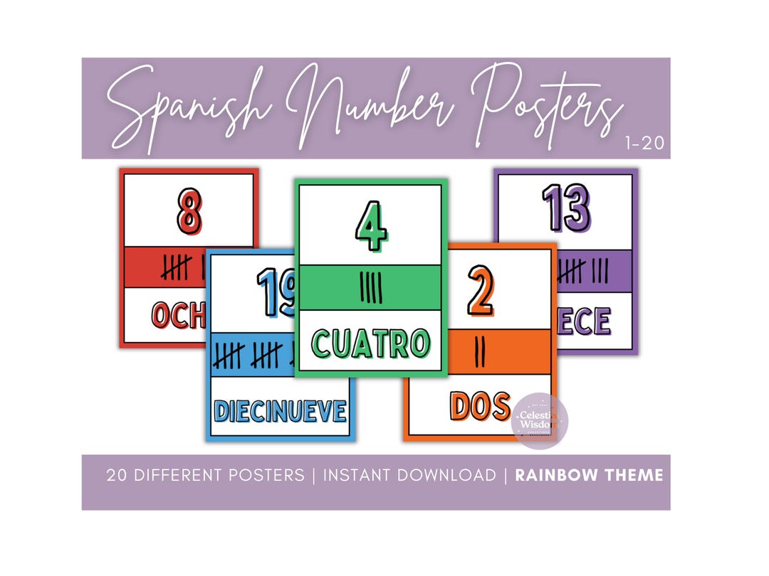 Printable Spanish Number Posters, Rainbow, Math, Counting, Resource ...