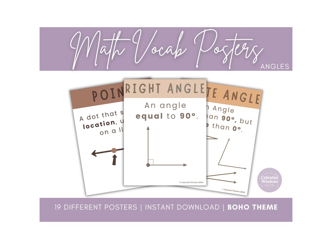 Angle Vocabulary Posters, Boho, Anchor Chart, Handout, Printable ...