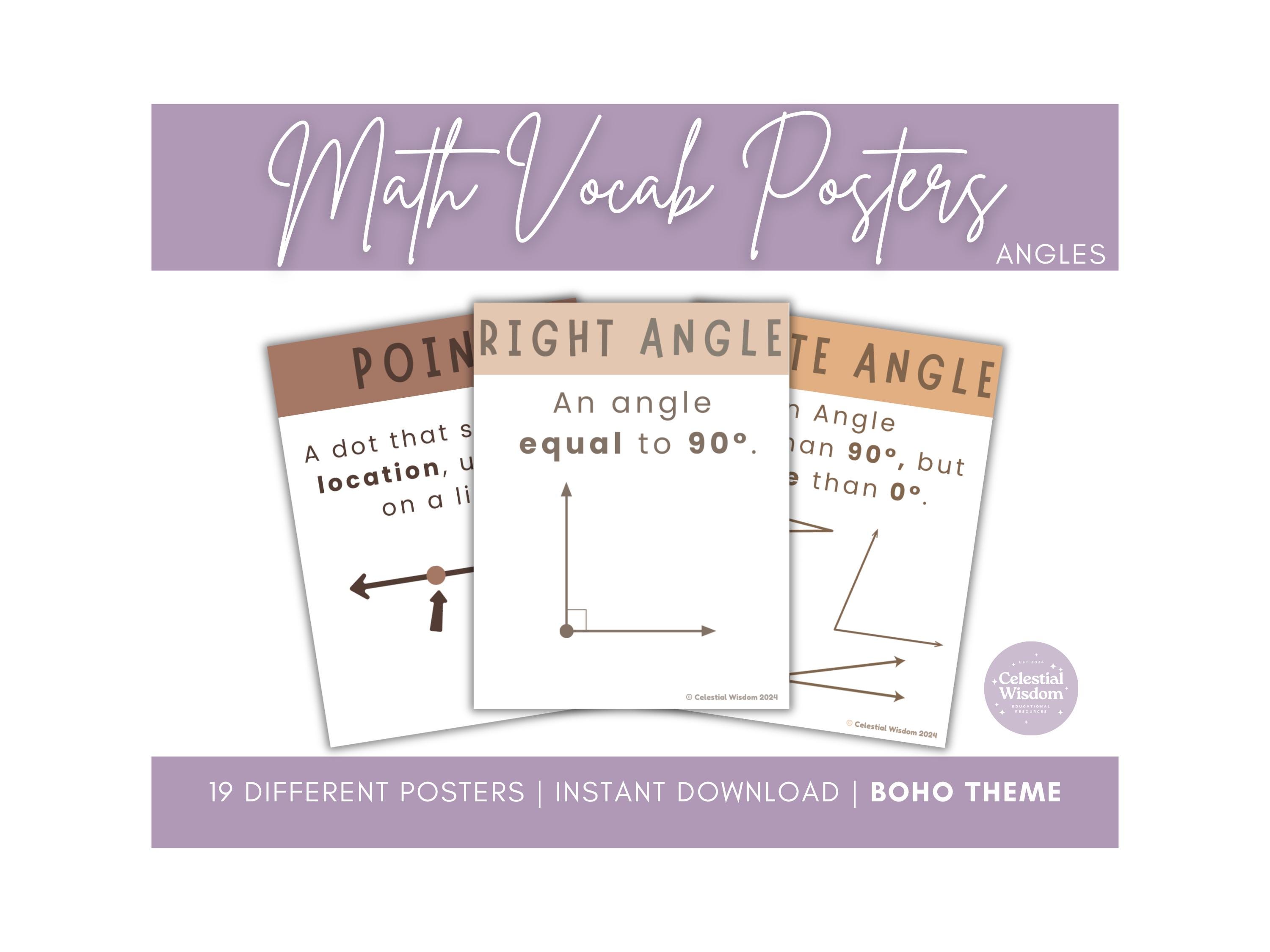 Angle Vocabulary Posters, Boho, Anchor Chart, Handout, Printable ...