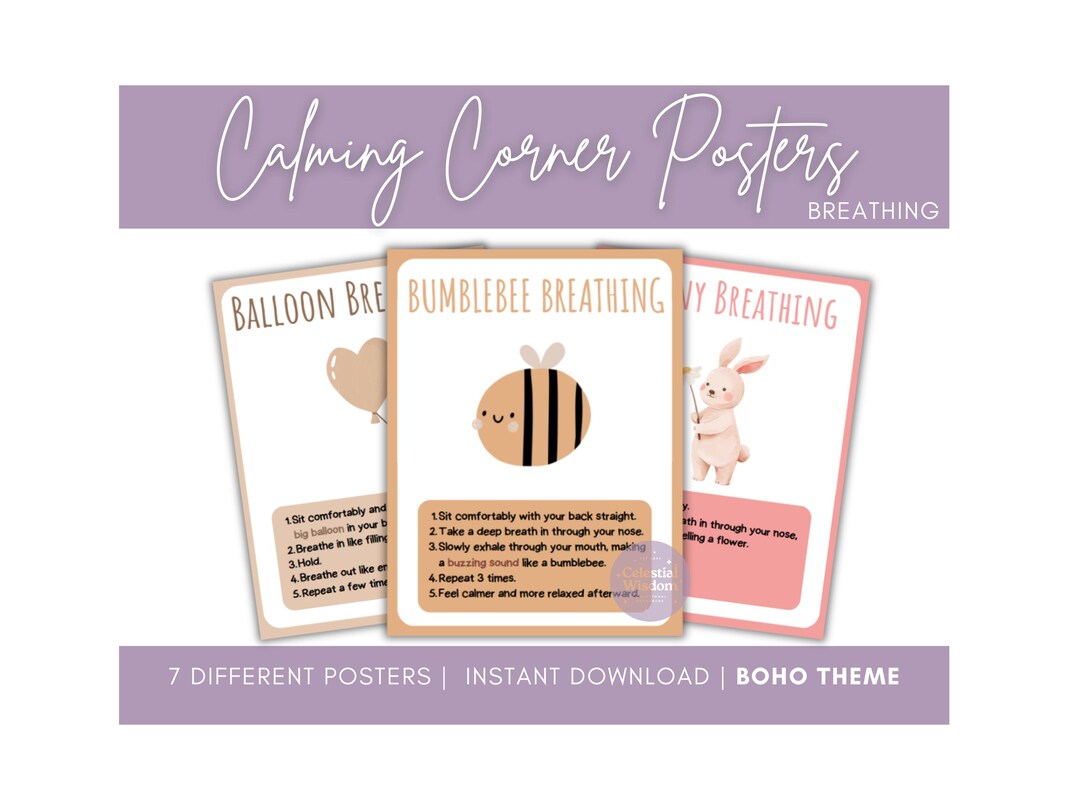 Calming Corner Posters, Decor, Bulletin Board, Breathing Strategies ...