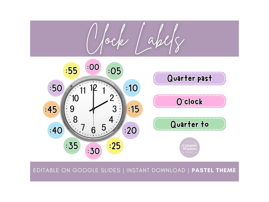 Printable Pastel Clock Labels, Classroom Décor, Time, Math Class ...