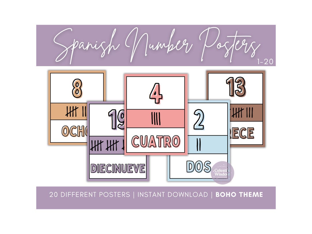 Spanish Number Posters, Tallies, Boho, Math, Counting, Resource ...