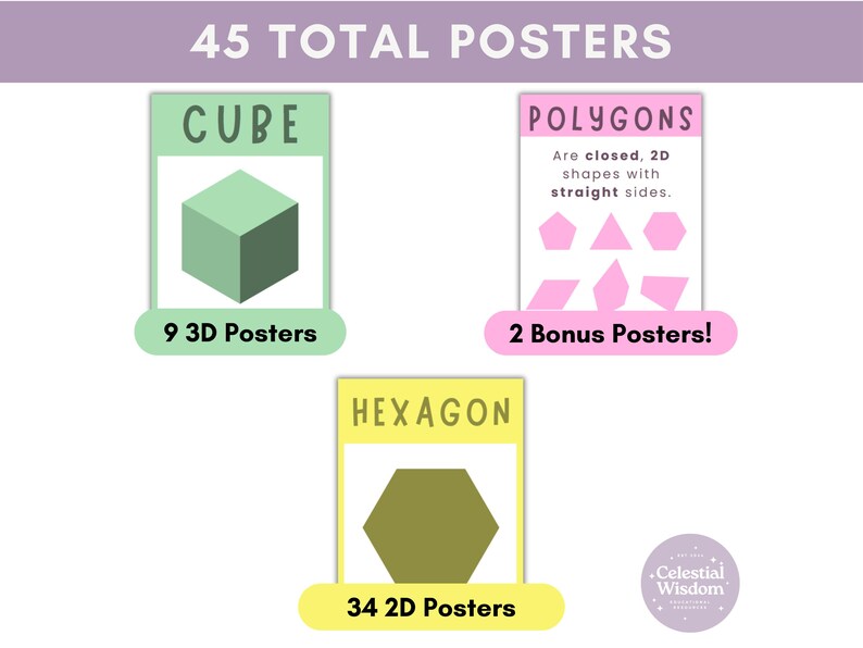 Printable Geometry Shape Posters, Pastel, Math, 2D, 3D, Polygon ...