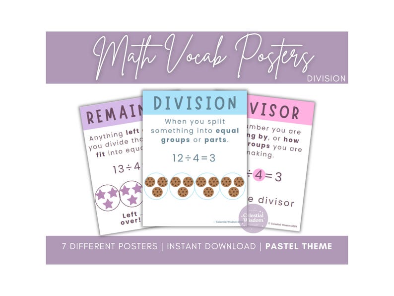 Printable Division Vocabulary Posters, Pastel, Word Wall, Vocab ...