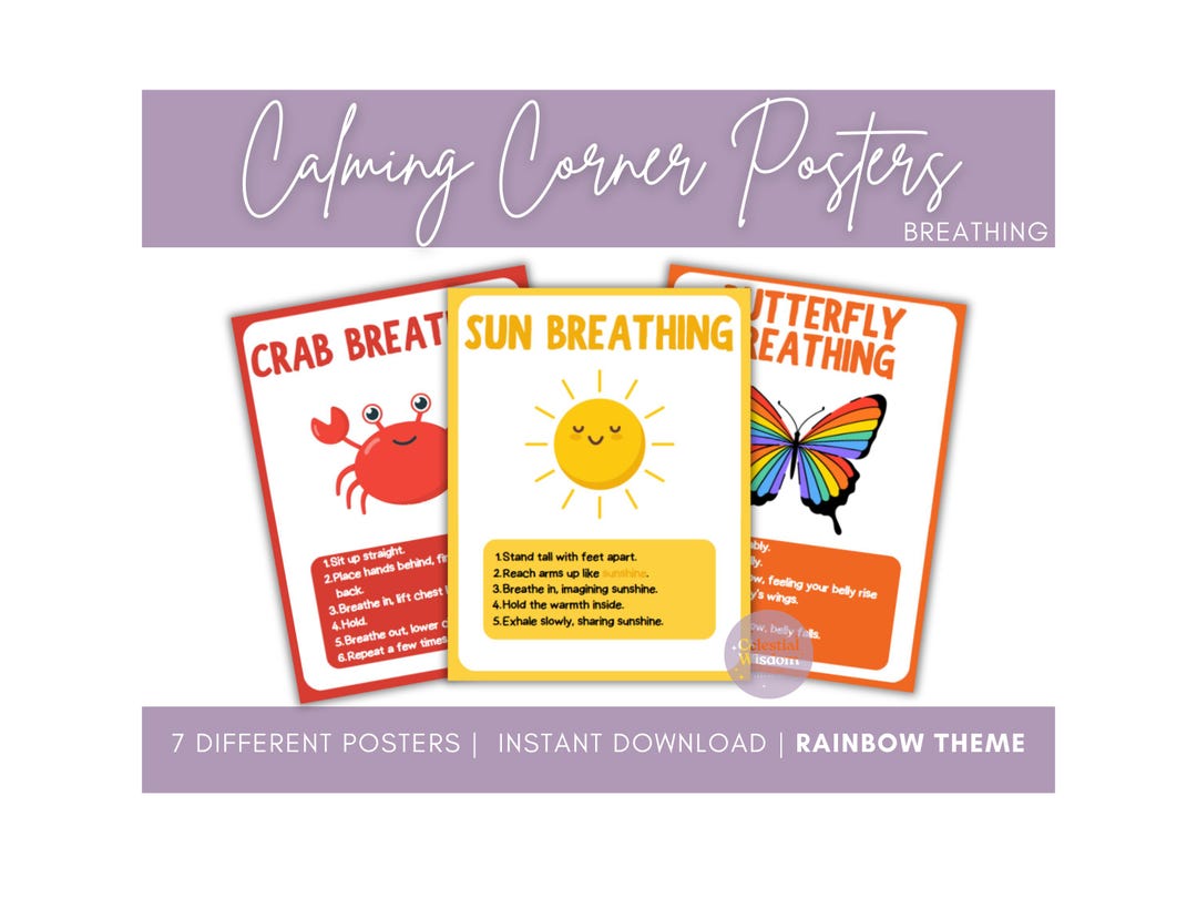 Printable Calming Corner Posters, Décor, Rainbow, Crab, Butterfly, Sun ...