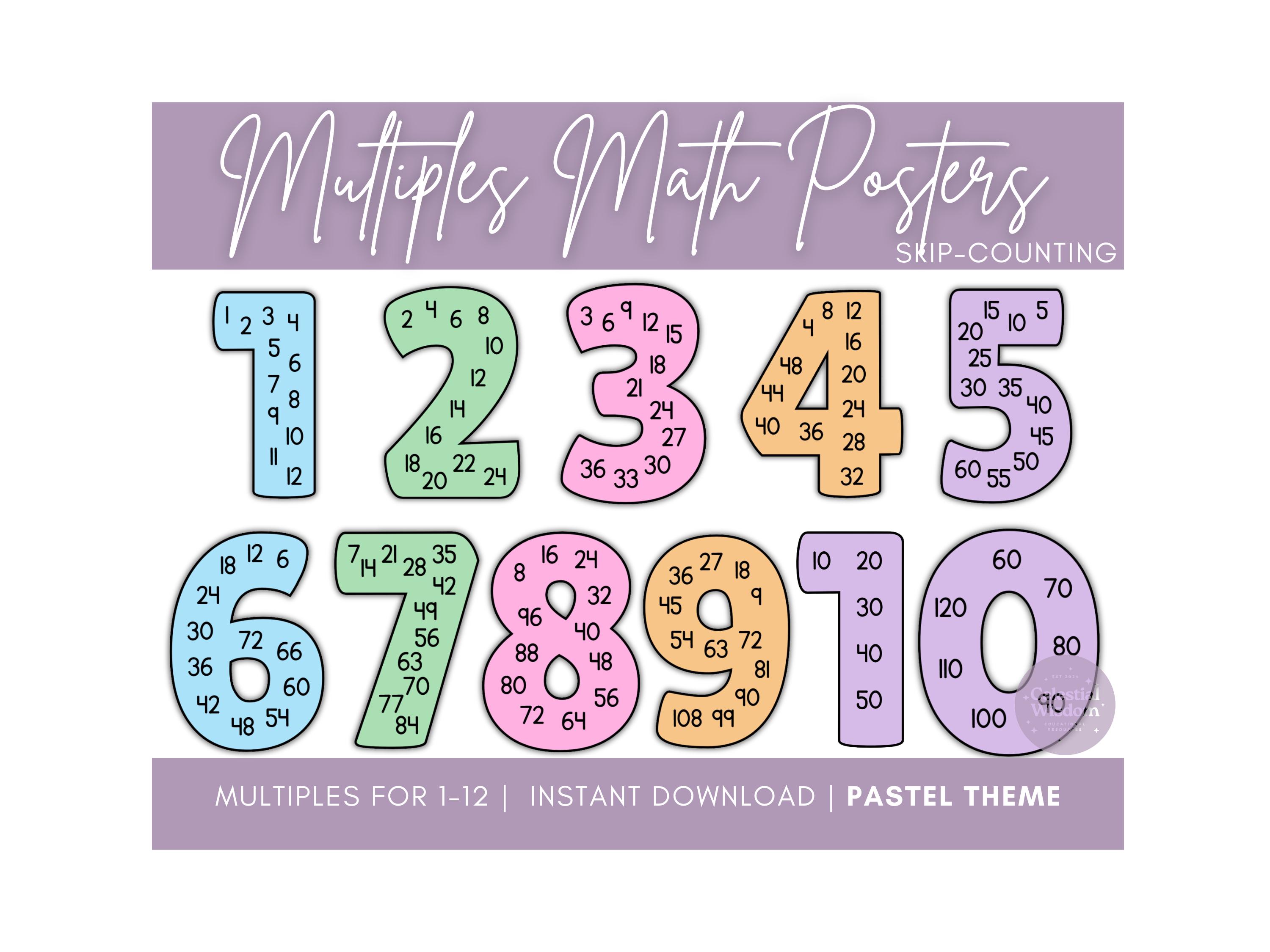 Printable Skip Counting Multiplication Number Posters, Pastel, Math ...