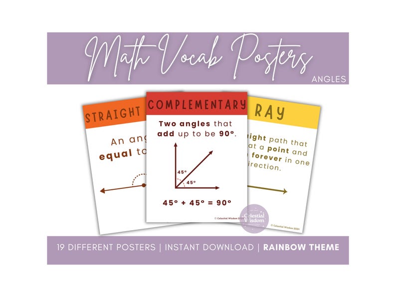 Printable Angle Vocabulary Posters, Rainbow, Anchor Chart, Handout ...