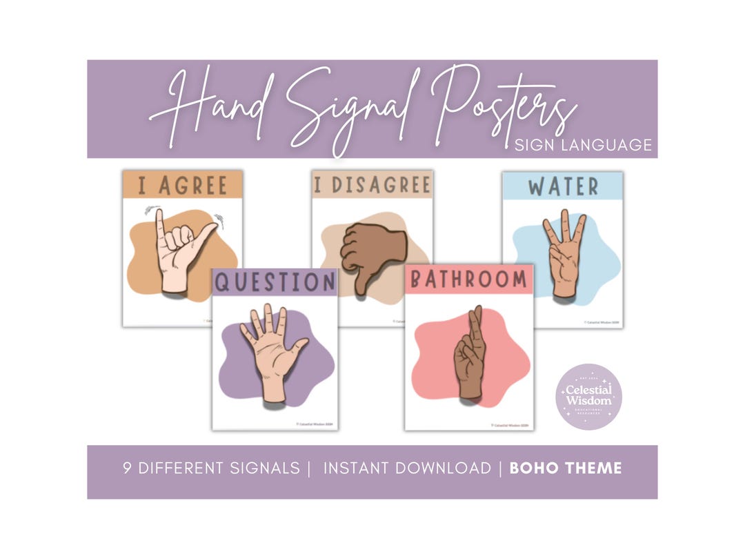 Hand Signal Posters, Boho, Sign Language, Classroom, Décor, Classroom ...