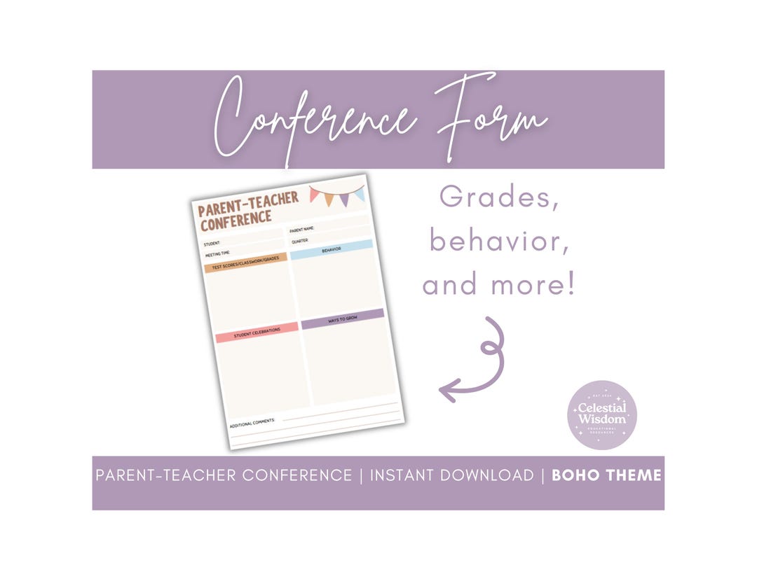 Parent-teacher Conference Form, Report Card, Grades, Boho, Elementary ...